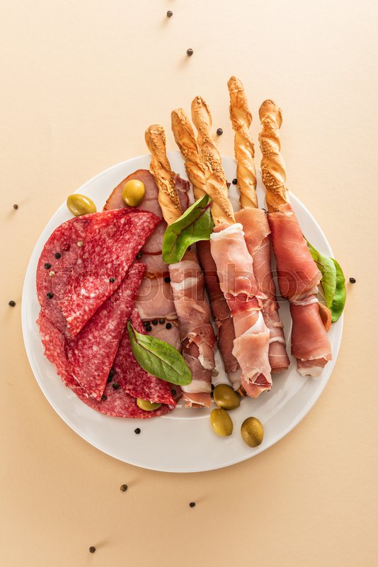 Top view of delicious meat platter ... | Stock image | Colourbox