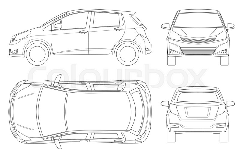 Subcompact hatchback car in outline. ... | Stock vector | Colourbox