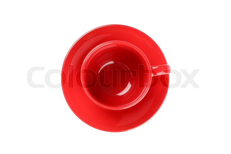 Red cup and plate isolated on white ... | Stock image | Colourbox