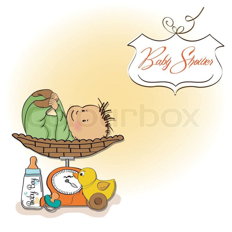Baby boy weighed on the scale | Stock vector | Colourbox