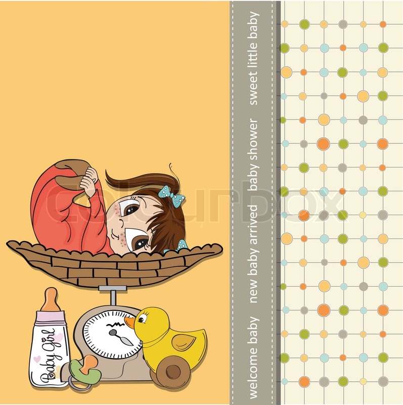 Baby girl on on weighing scale | Stock vector | Colourbox