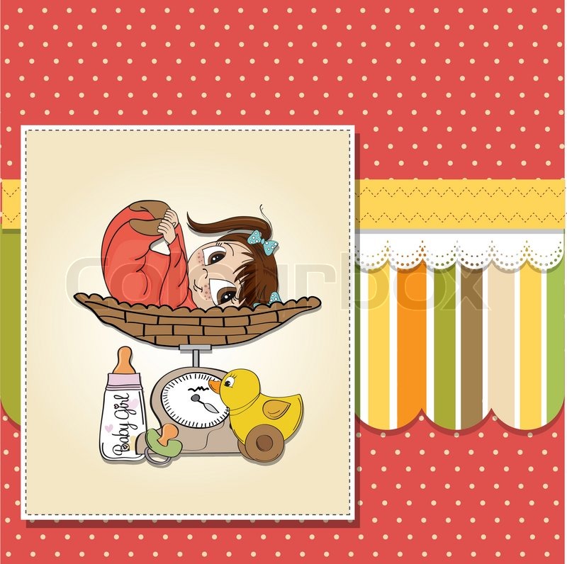Baby girl on on weighing scale | Stock vector | Colourbox