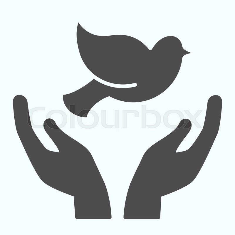 Dove in the hands solid icon. Dove of ... | Stock vector | Colourbox