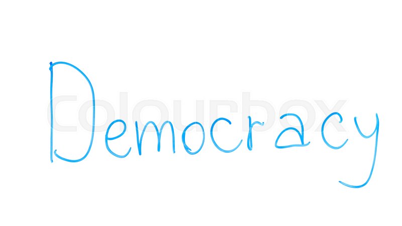 Democracy word written on glass, people ... | Stock image | Colourbox