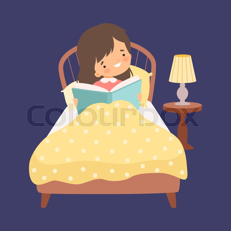 Cute Girl Reading a Bedtime Story in ... | Stock vector | Colourbox