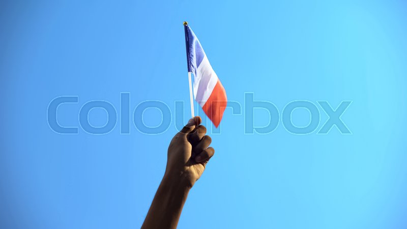 Person holding flag of France on sky ... | Stock image | Colourbox