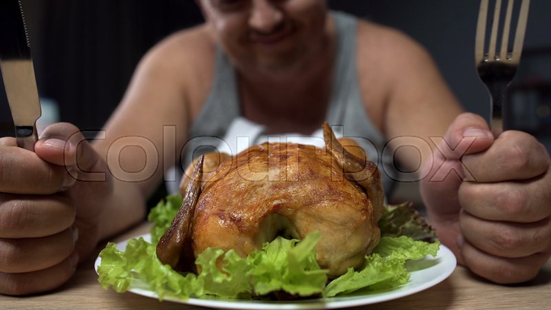Fat Guy Eating Chicken