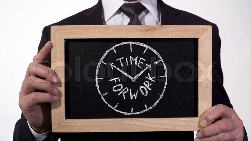 Time for work clock drawn on blackboard ... | Stock image | Colourbox
