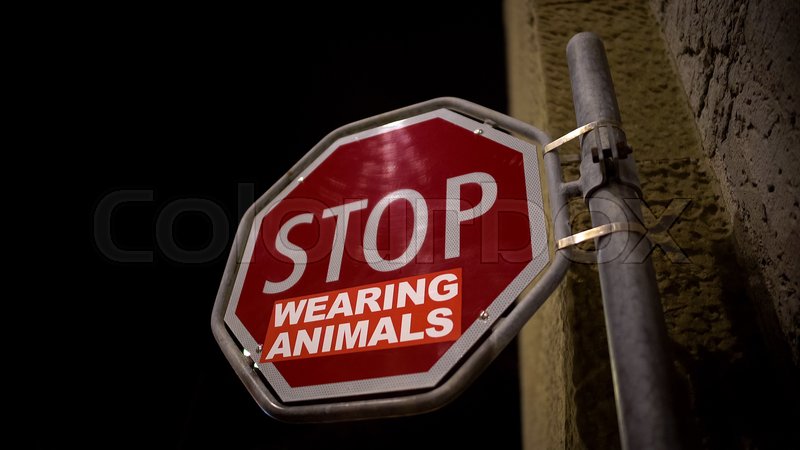 Stop wearing animals red sign on ... | Stock image | Colourbox