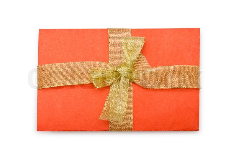 Envelope with colourful ribbon on white | Stock image | Colourbox