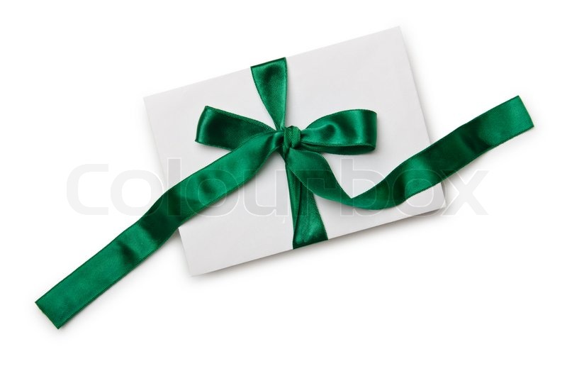 Envelope with colourful ribbon on white | Stock image | Colourbox