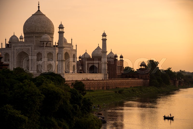 Taj Mahal during sunset and Yamuna ... | Stock image | Colourbox
