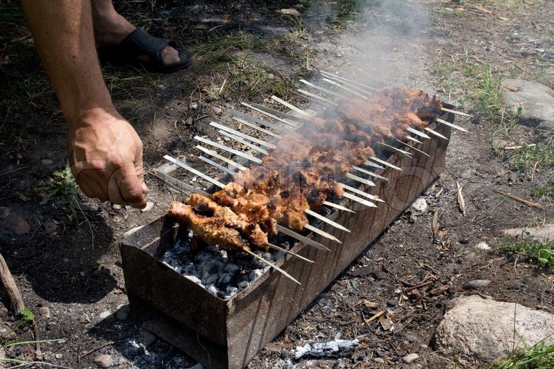 Barbecue cooking outdoors in nature | Stock image | Colourbox