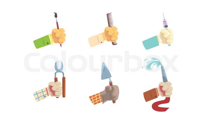 Male Hand Holding Tools Set, Hands ... | Stock vector | Colourbox