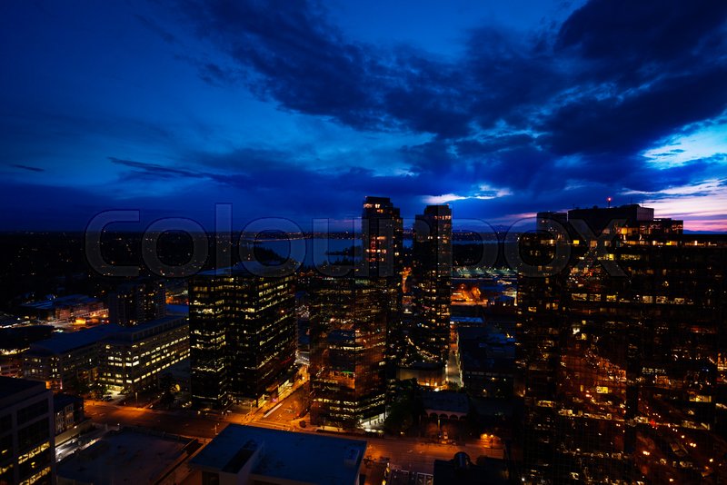 Night panorama of Bellevue city ... | Stock image | Colourbox