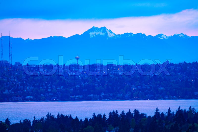 View of Seattle town at dusk and ... | Stock image | Colourbox