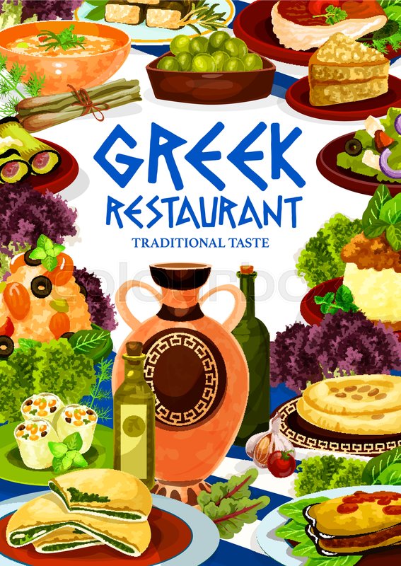 Greek restaurant menu cover of meat ... | Stock vector | Colourbox
