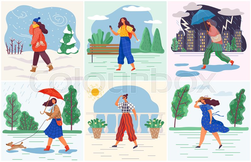 Girl and weather conditions, woman ... | Stock vector | Colourbox