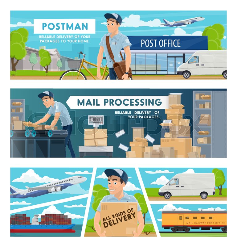 Mail delivery, post office and postal ... | Stock vector | Colourbox