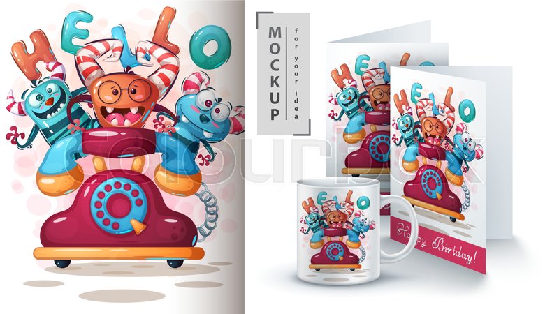 Hello monster poster and ... | Stock vector | Colourbox