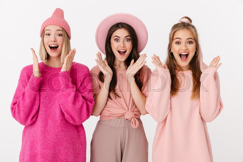 Image of three pretty girls wearing ... | Stock image | Colourbox