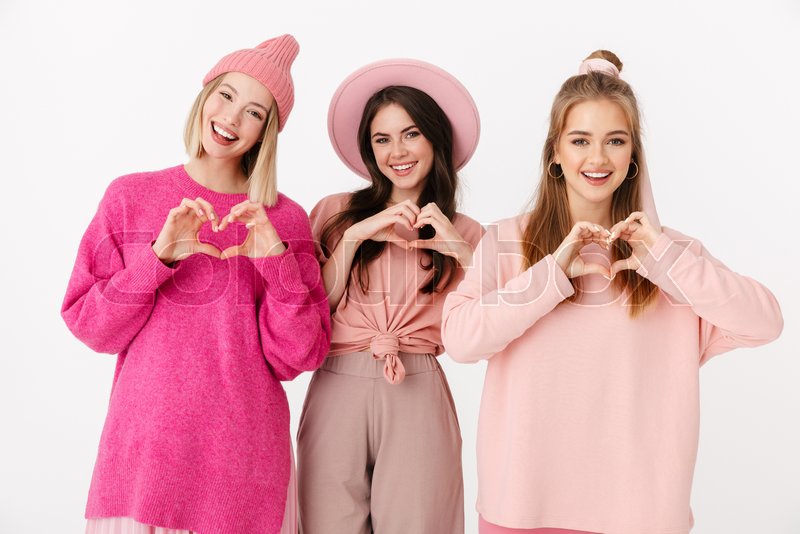 Image of three pretty girls wearing ... | Stock image | Colourbox