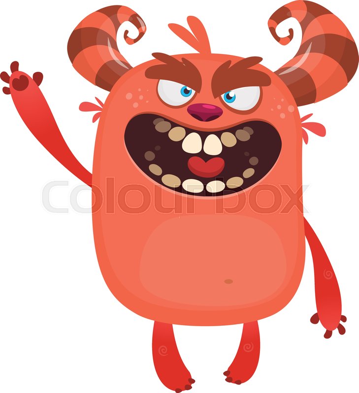 Happy horned monster singing. ... | Stock vector | Colourbox