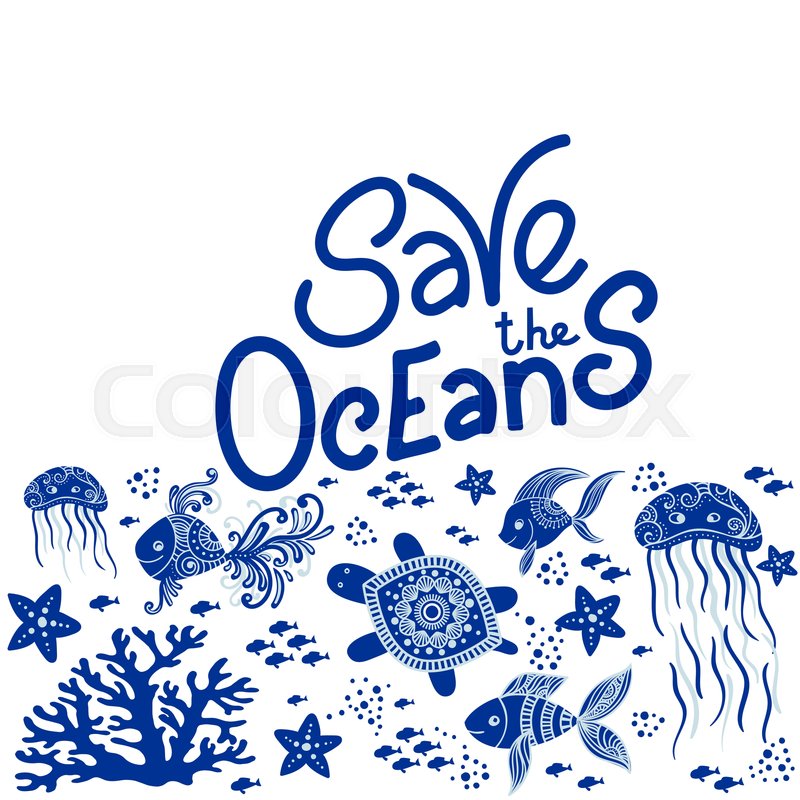 Save the ocean hand drawn lettering ... | Stock vector | Colourbox