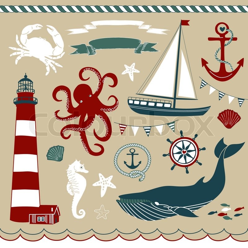 Decorative Nautical and Sea ... | Stock vector | Colourbox