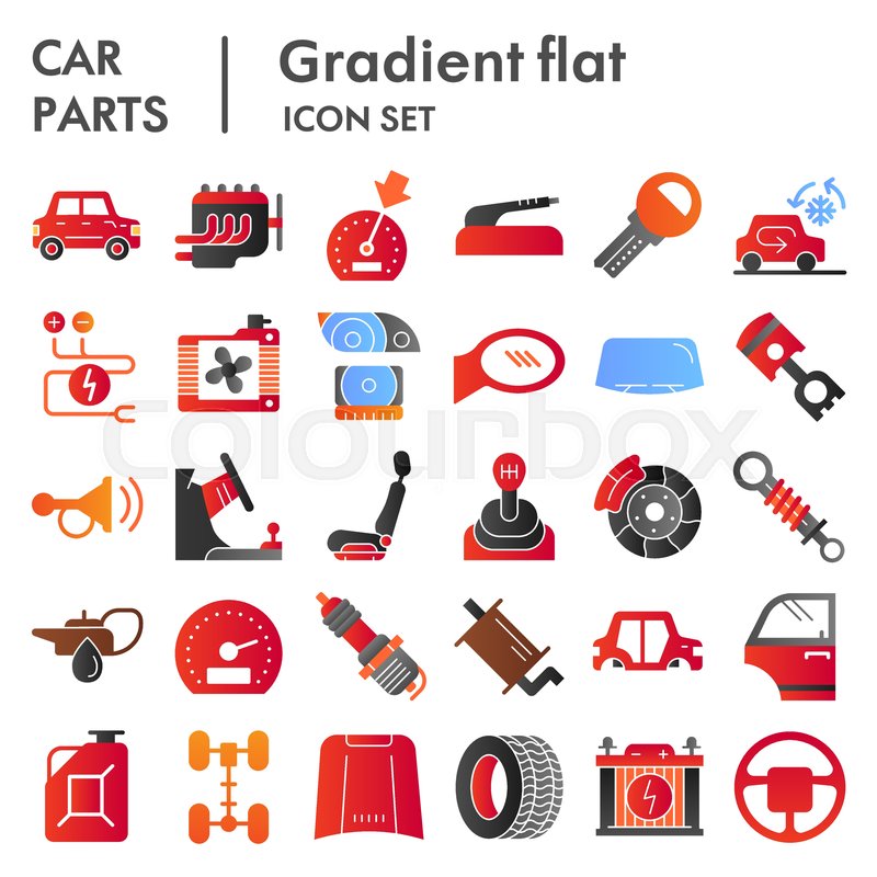 Car parts flat icon set. Automobile ... | Stock vector | Colourbox