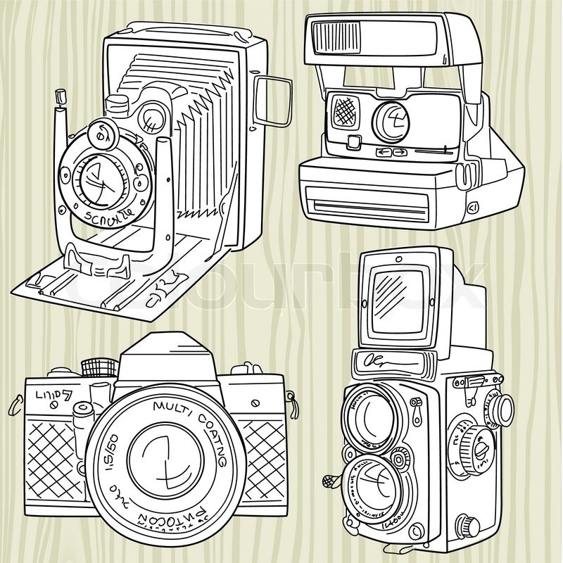 Hand drawn old camera set, all time ... | Stock vector | Colourbox