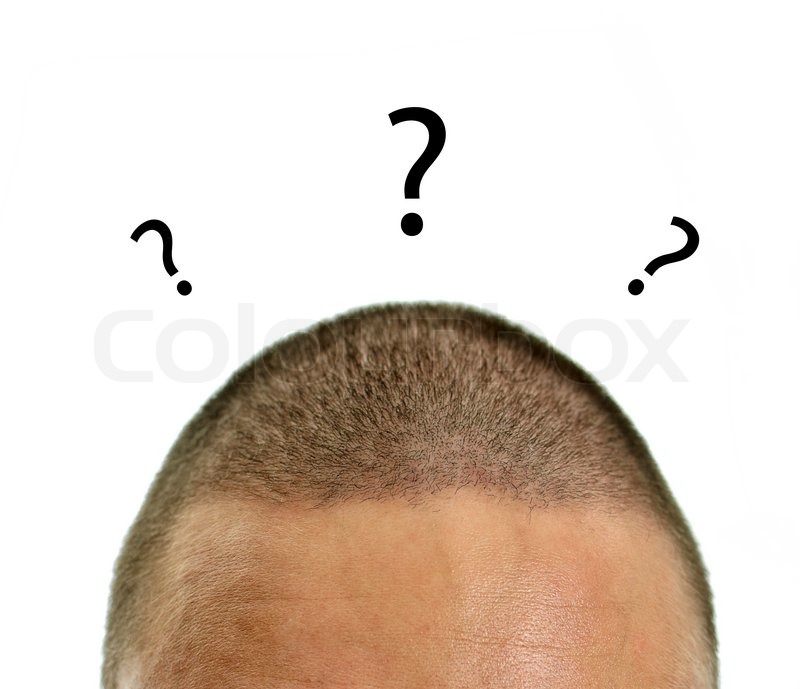 Closeup of mans head with questions ... | Stock image | Colourbox