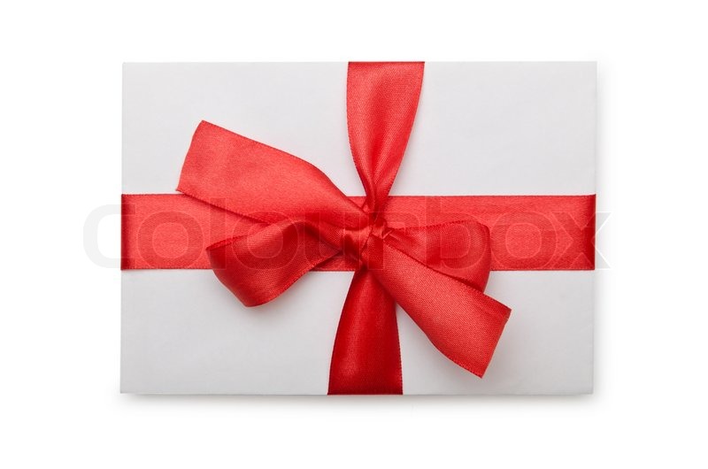 Envelope with colourful ribbon on white | Stock image | Colourbox
