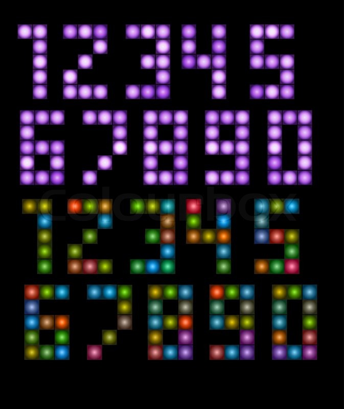Neon violet and multicolored numbers | Stock vector | Colourbox
