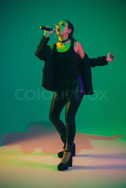 Caucasian female singer portrait ... | Stock image | Colourbox