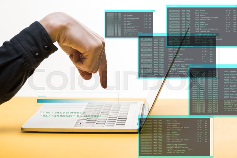 Cropped view of hacker pointing with ... | Stock image | Colourbox