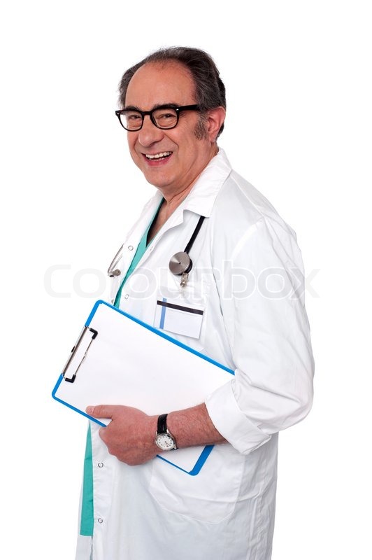 Side view of senior male doctor holding ... | Stock image | Colourbox
