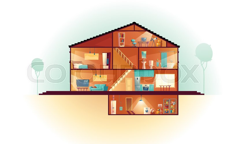 Modern house, three-storey cottage ... | Stock vector | Colourbox