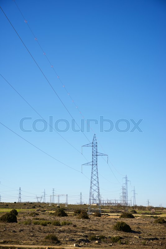Electrical substation and power line in ... | Stock image | Colourbox