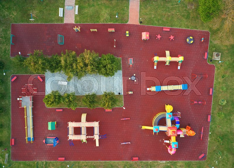 Aerial view of playgrounds in garden. ... | Stock image | Colourbox
