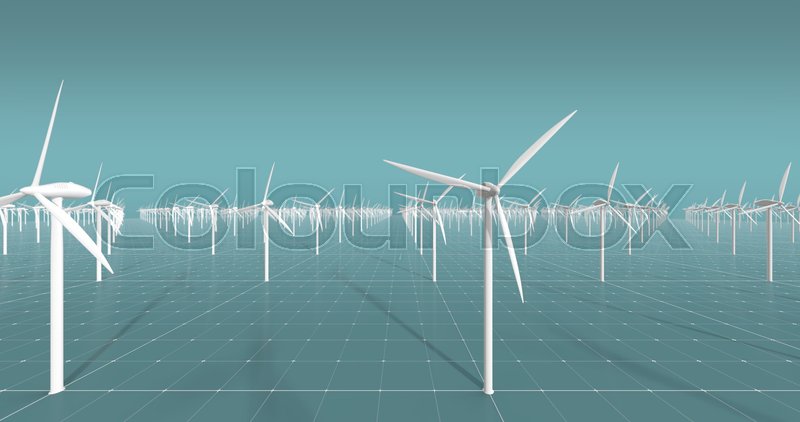 3D wind turbines CG wind farm 4k 60fps | Stock video | Colourbox