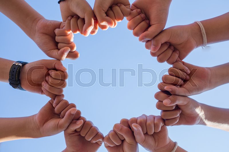 Circle shape hand of team showing unity ... | Stock image | Colourbox