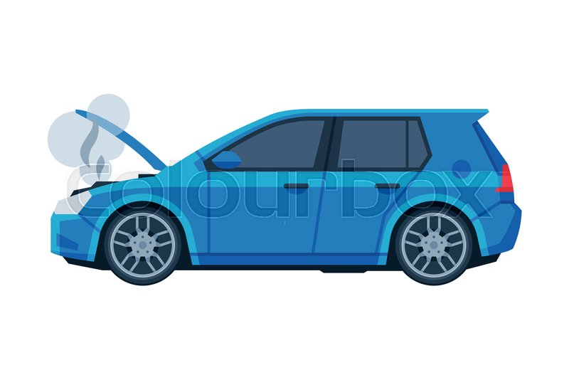 Car with Open Hood with Steam Coming ... | Stock vector | Colourbox