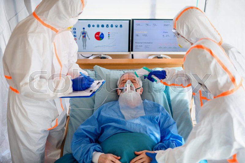 An infected patient in quarantine lying ... | Stock image | Colourbox