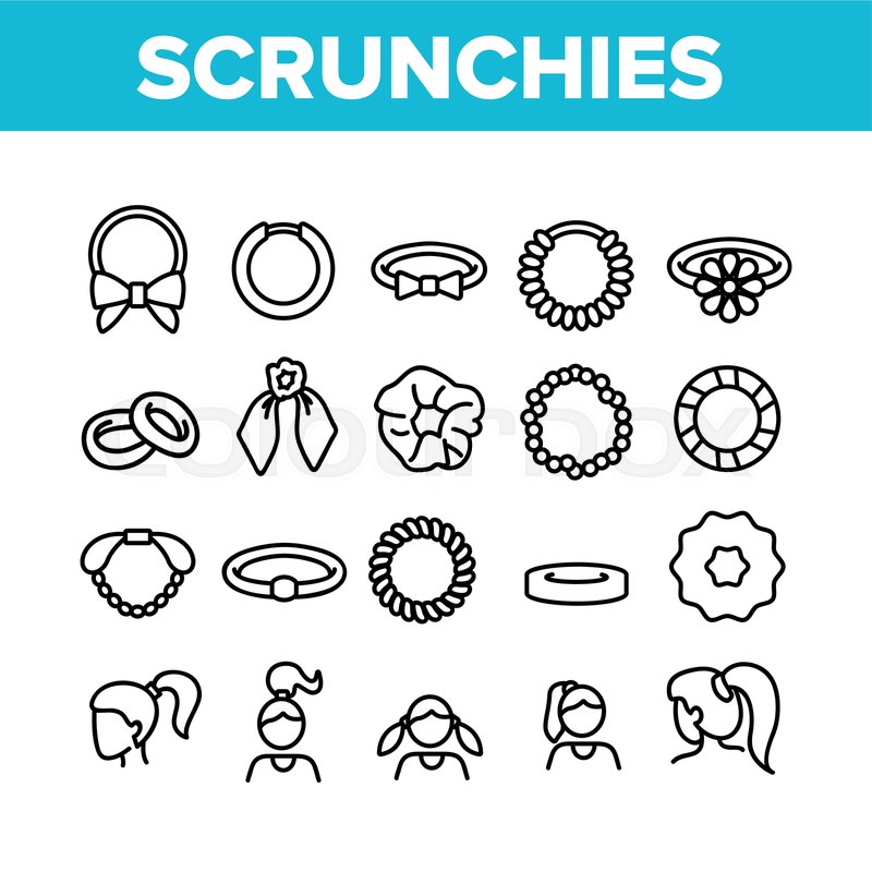 Hair Scrunchies Bands Collection Icons ... | Stock vector | Colourbox