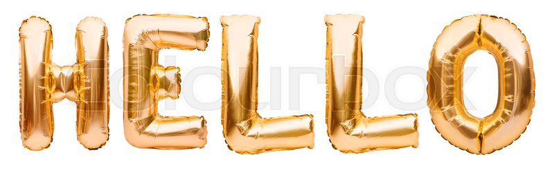 Golden word HELLO made of inflatable ... | Stock image | Colourbox