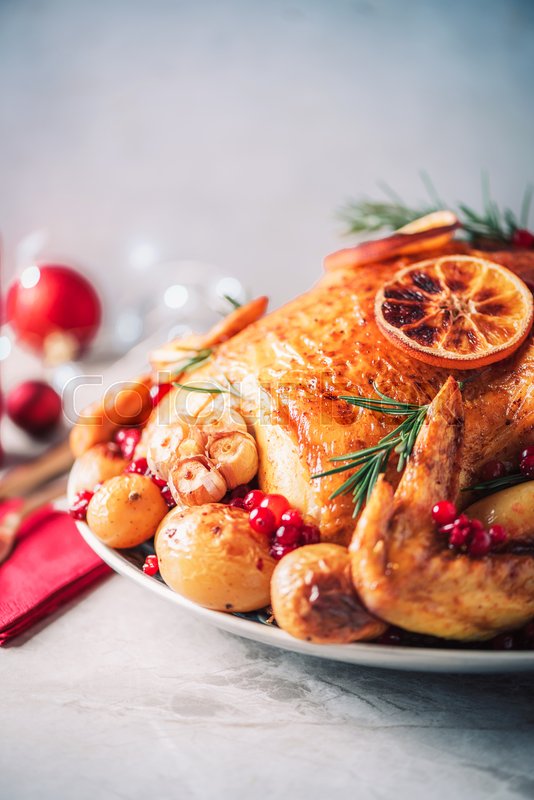 Roasted chicken with festive ... | Stock image | Colourbox