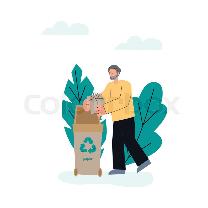 Man cartoon character sorting waste ... | Stock vector | Colourbox
