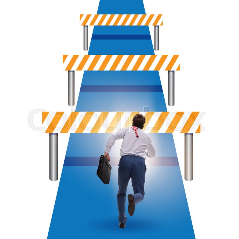 The businessman facing running barriers ... | Stock image | Colourbox