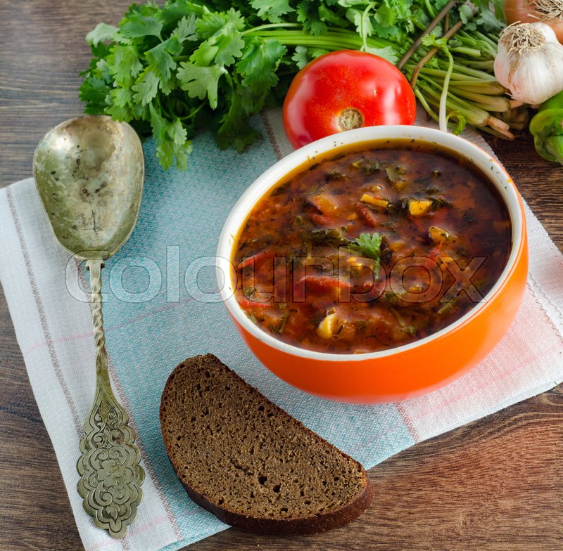 The bowl of traditional soup borscht on ... | Stock image | Colourbox